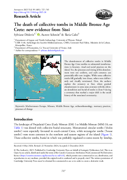 (PDF) The death of collective tombs in Middle Bronze Age Crete: new ...