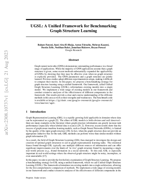 (PDF) UGSL: A Unified Framework for Benchmarking Graph Structure Learning