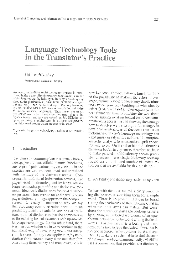(PDF) Language technology tools in the translator's practice