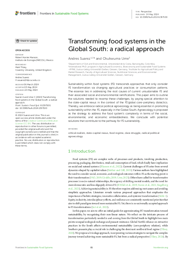 (PDF) Transforming food systems in the Global South: a radical approach