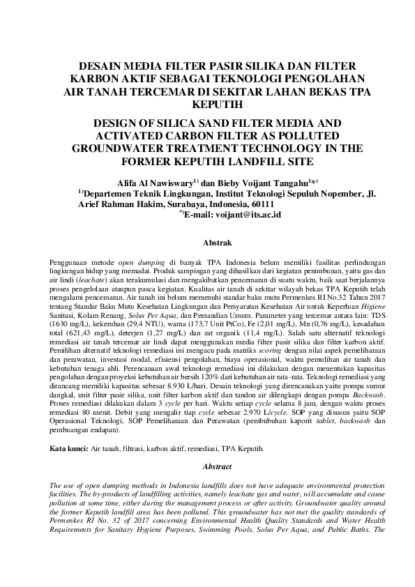 (PDF) Desain Media Filter Pasir Silika Dan Filter Karbon Aktif Sebagai ...
