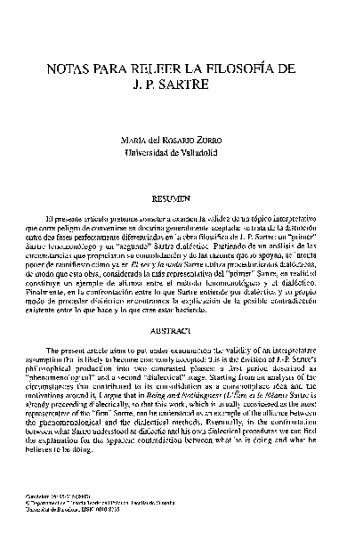 (PDF) Notas para releer la filosofía de J. P. Sartre