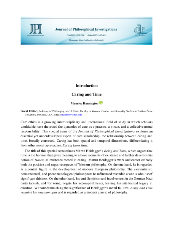(PDF) Introduction Caring and Time