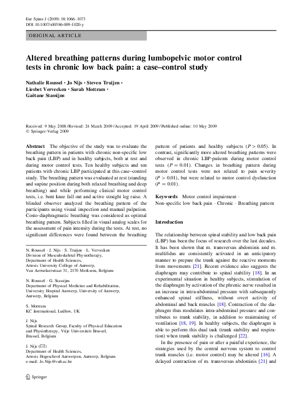 (PDF) Altered breathing patterns during lumbopelvic motor control tests ...