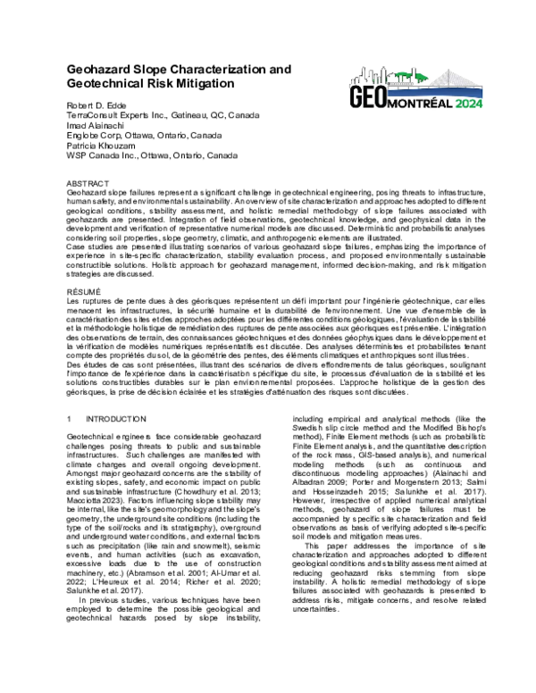(PDF) Geohazard Slope Characterization and Geotechnical Risk Mitigation