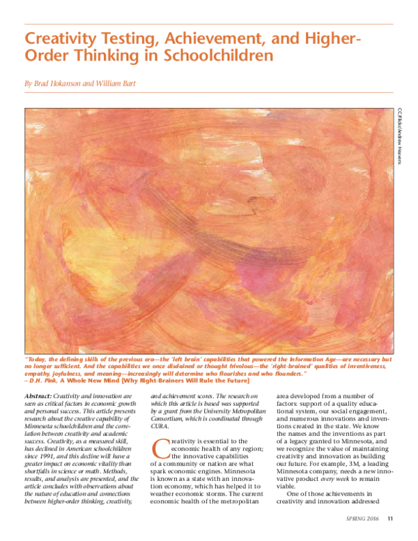 (PDF) Creativity Testing, Achievement, and Higher-Order Thinking in ...