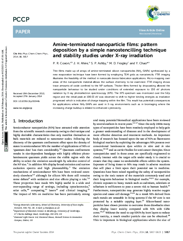 (PDF) Amine-terminated nanoparticle films: pattern deposition by a ...