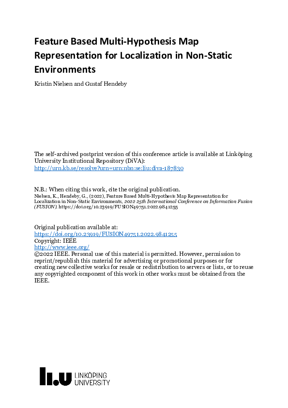 (PDF) Feature Based Multi-Hypothesis Map Representation for Localization in Non-Static Environments