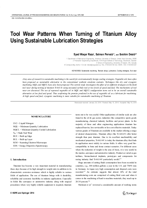 (PDF) Tool wear patterns when turning of titanium alloy using ...