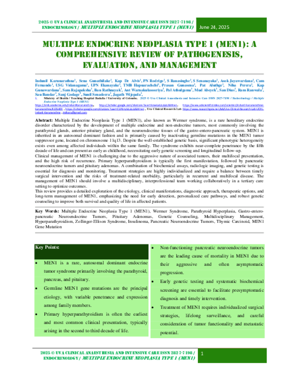 (PDF) Multiple Endocrine Neoplasia Type 1 (MEN1): A Comprehensive ...