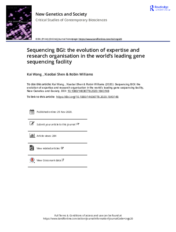 (PDF) Sequencing BGI: the evolution of expertise and research ...
