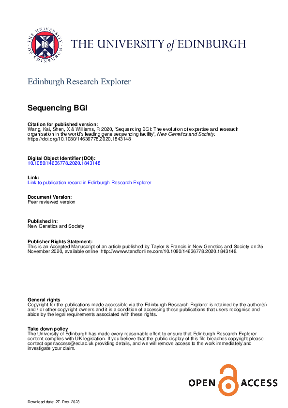 (PDF) Sequencing BGI: the evolution of expertise and research ...