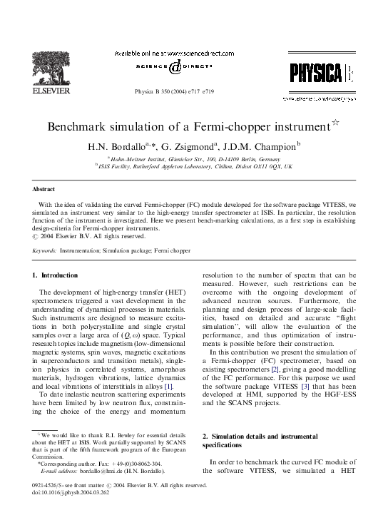 (PDF) Benchmark simulation of a Fermi-chopper instrument