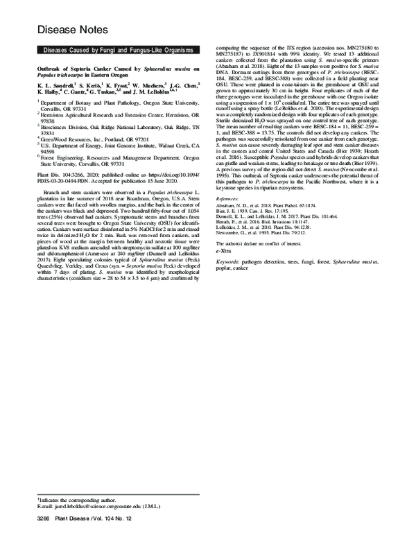(PDF) Outbreak of Septoria Canker Caused by Sphaerulina musiva on ...