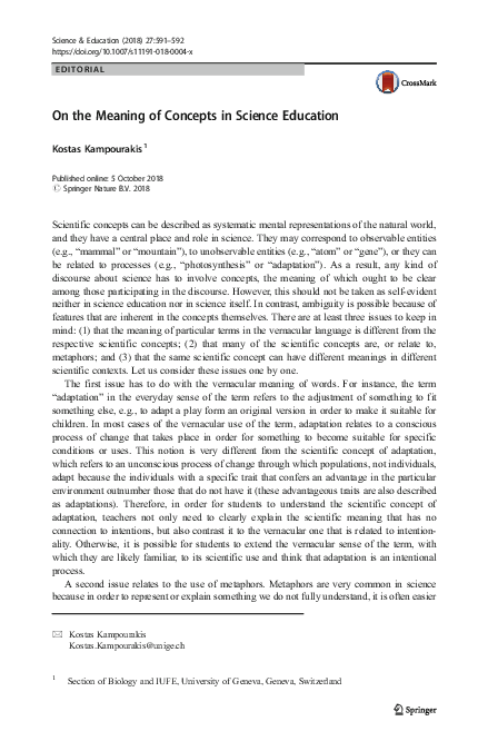 (PDF) On the Meaning of Concepts in Science Education