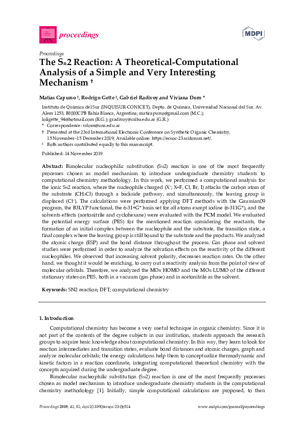 (PDF) The Sn2 Reaction: A Theoretical-Computational Analysis of a ...