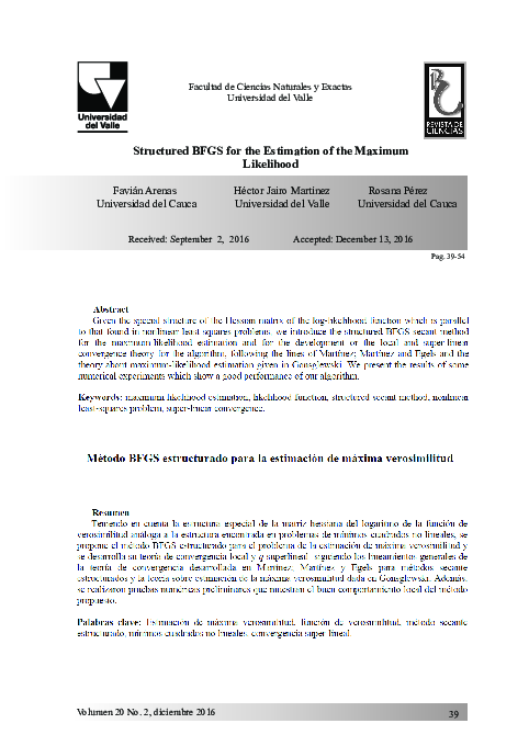 (PDF) Método BFGS estructurado para la estimulación de máxima verosimilitud