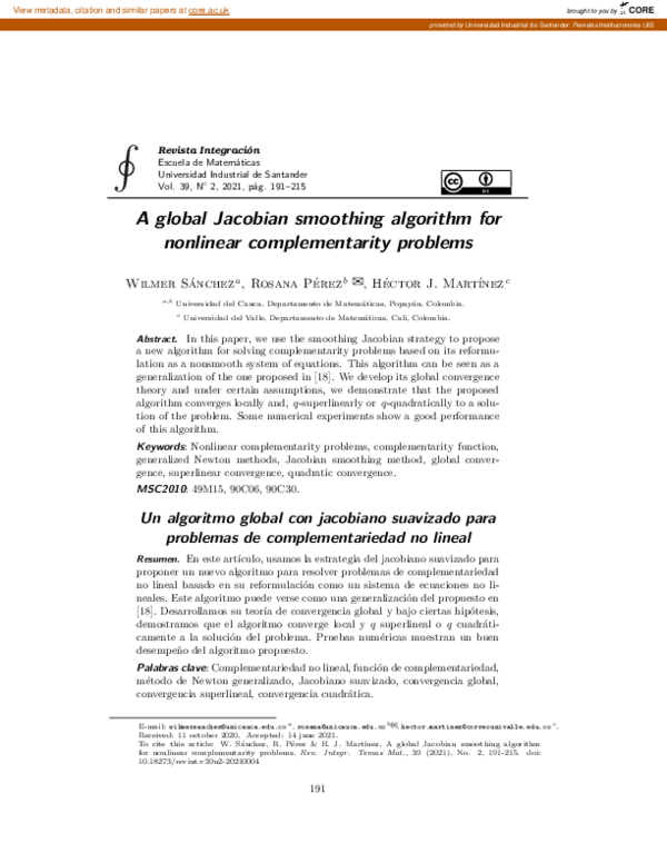 (PDF) Un algoritmo global con jacobiano suavizado para problemas de ...