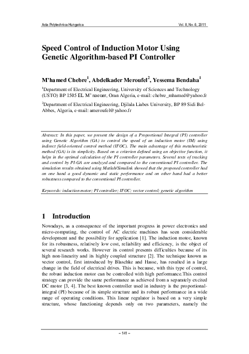 (PDF) Speed Control of Induction Motor Using Genetic Algorithm-based PI Controller