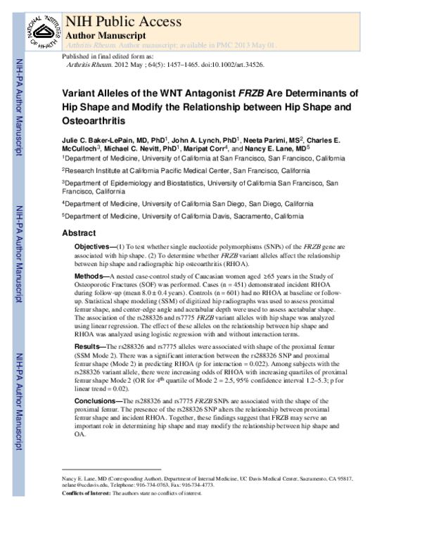 (PDF) Variant alleles of the Wnt antagonist FRZB are determinants of ...