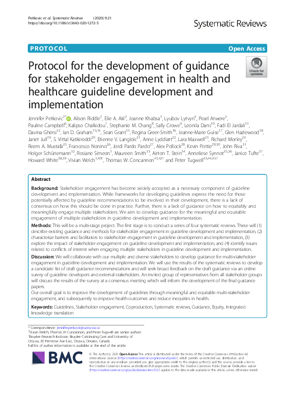 (PDF) Protocol for the development of guidance for stakeholder ...
