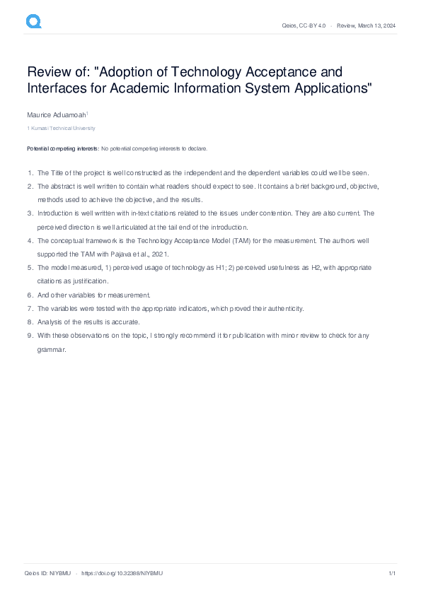 (PDF) Review of: "Adoption of Technology Acceptance and Interfaces for ...