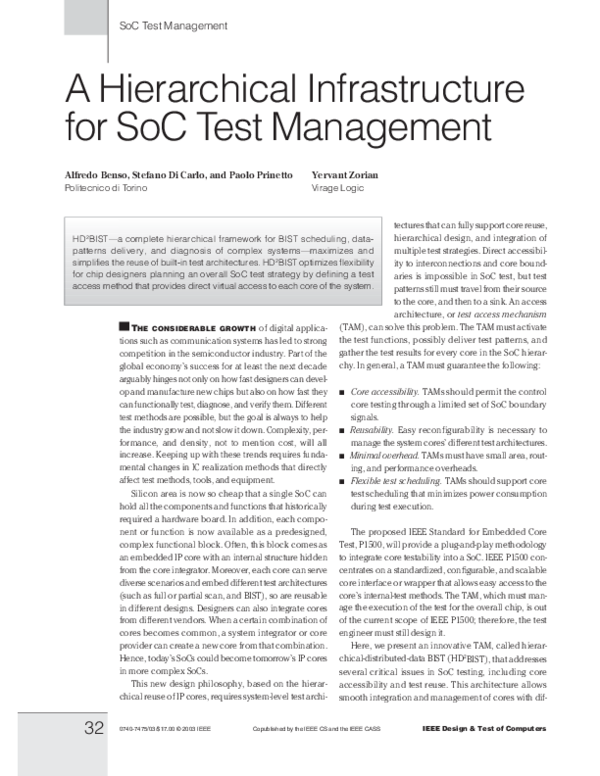 (PDF) A hierarchical infrastructure for soc test management