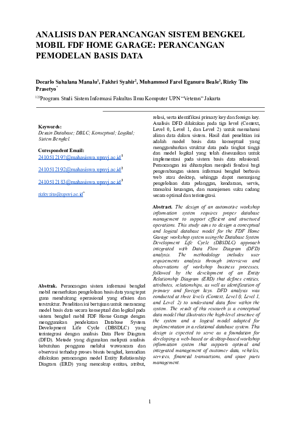 (PDF) ANALISIS DAN PERANCANGAN SISTEM BENGKEL MOBIL FDF HOME GARAGE ...