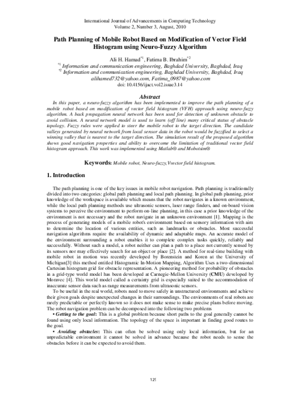 (PDF) Path Planning of Mobile Robot Based on Modification of Vector Field Histogram using Neuro ...