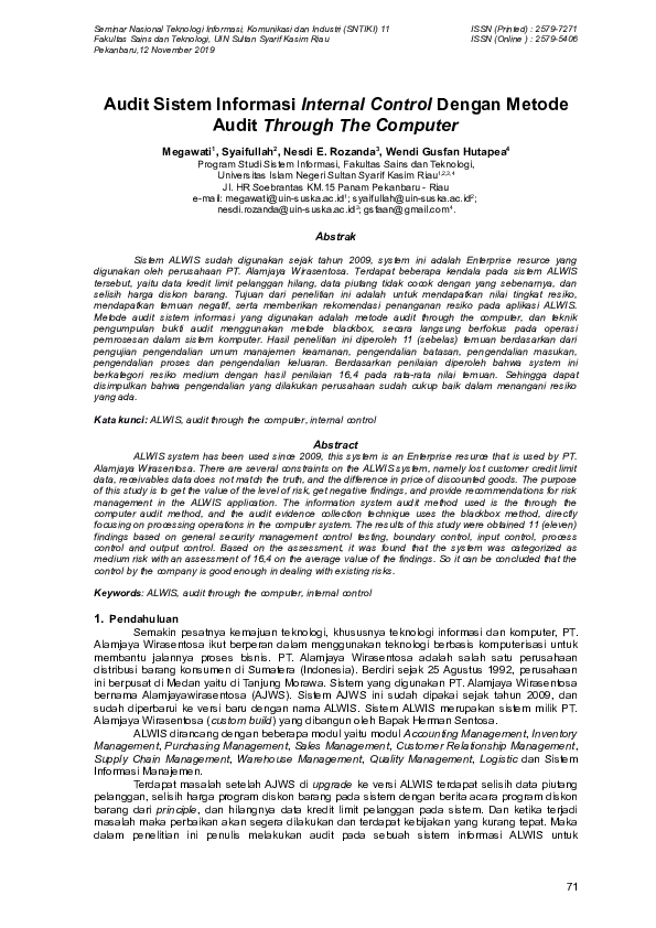 (PDF) Audit Sistem Informasi Internal Control Dengan Metode Audit ...