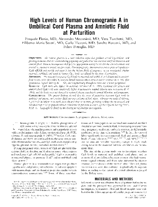 (PDF) High levels of human chromogranin A in umbilical cord plasma and ...