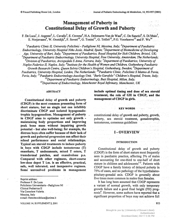 (PDF) Management of Puberty in Constitutional Delay of Growth and Puberty