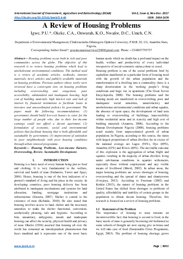 (PDF) A Review of Housing Problems