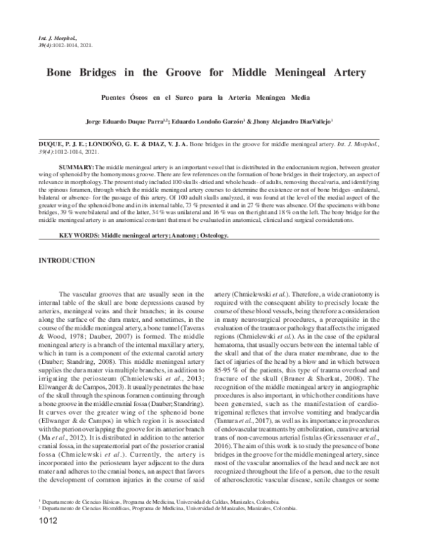 (PDF) Bone Bridges in the Groove for Middle Meningeal Artery