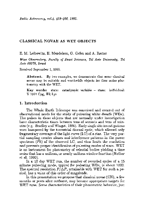 (PDF) Classical novae as WET objects