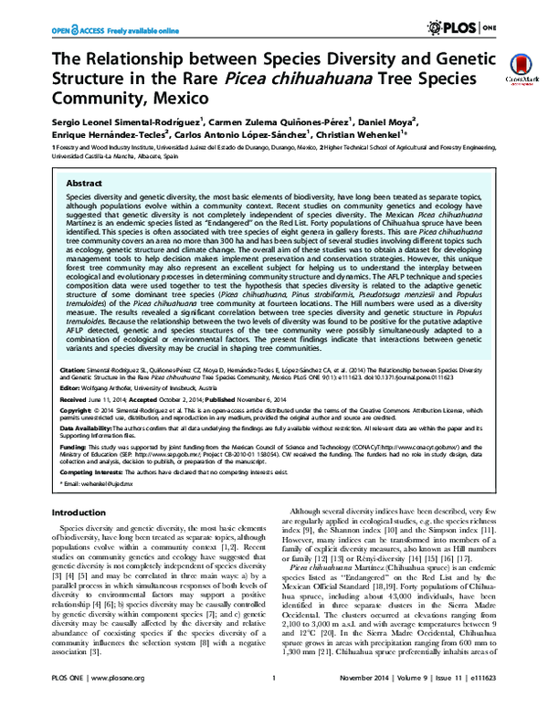 (PDF) The Relationship between Species Diversity and Genetic Structure ...