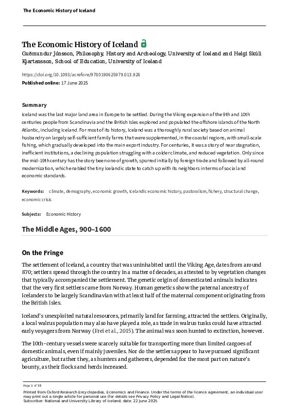 (PDF) The Economic History of Iceland