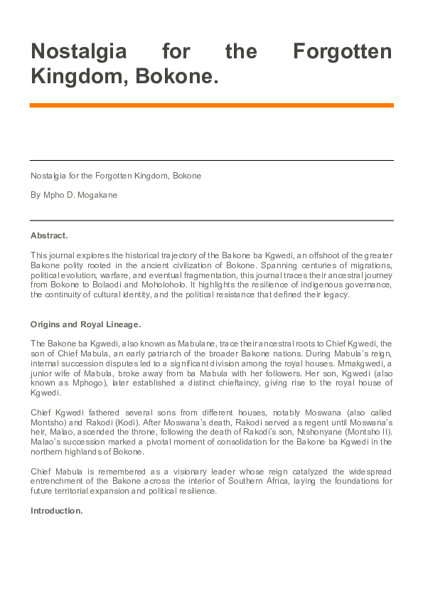(PDF) Nostalgia for the Forgotten Kingdom, Bokone