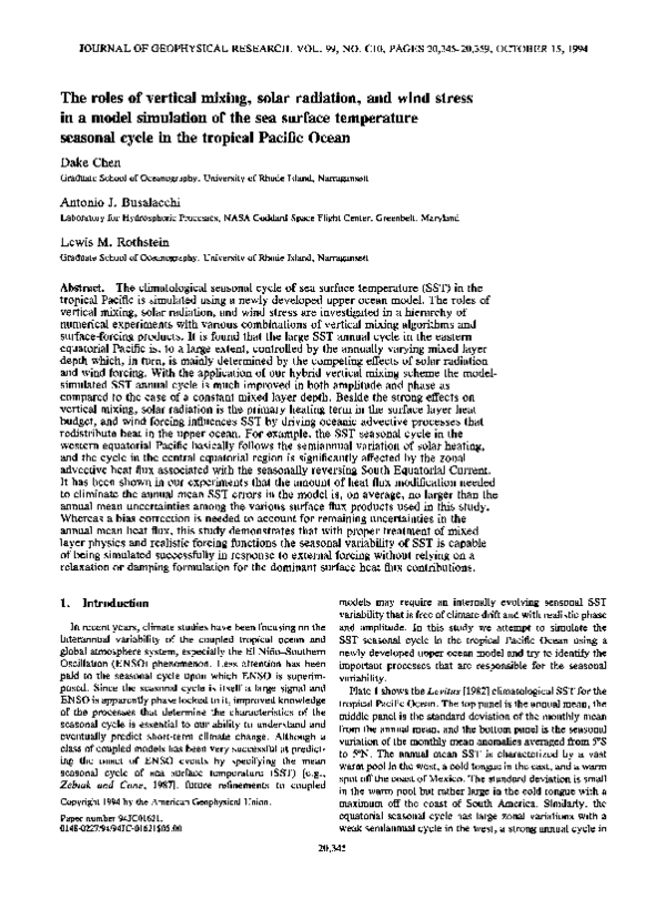 (PDF) The roles of vertical mixing, solar radiation, and wind stress in ...