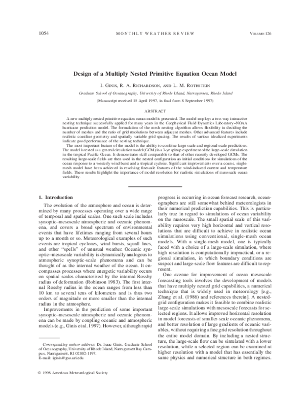 (PDF) Design of a Multiply Nested Primitive Equation Ocean Model