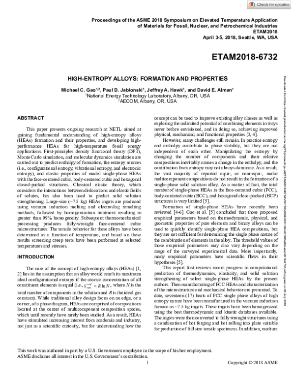(PDF) High-Entropy Alloys: Formation and Properties