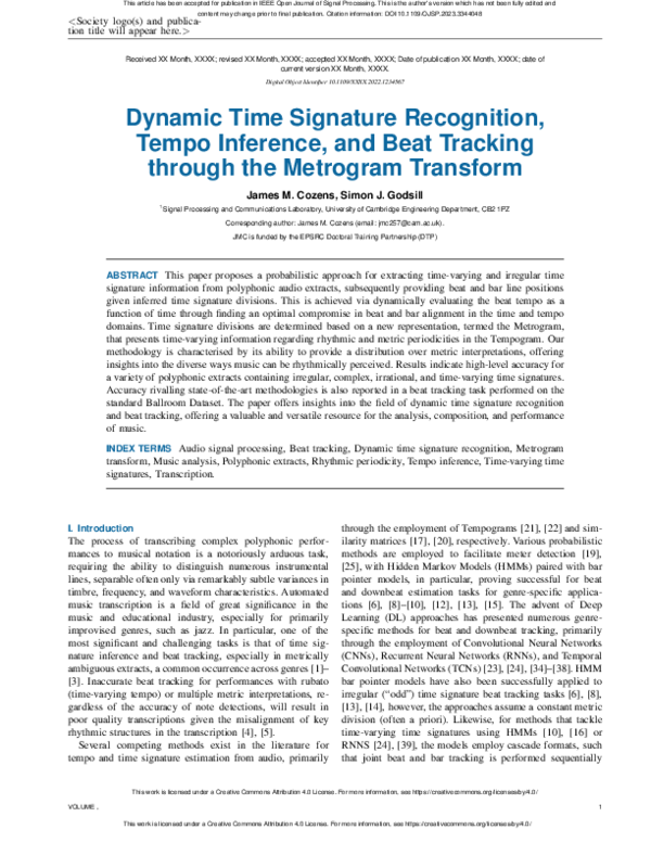 (PDF) Dynamic Time Signature Recognition, Tempo Inference, and Beat Tracking through the ...