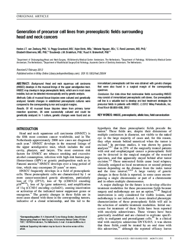 (PDF) Generation of precursor cell lines from preneoplastic fields ...