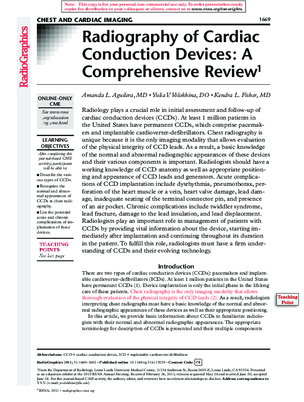(PDF) Radiography of Cardiac Conduction Devices: A Comprehensive Review