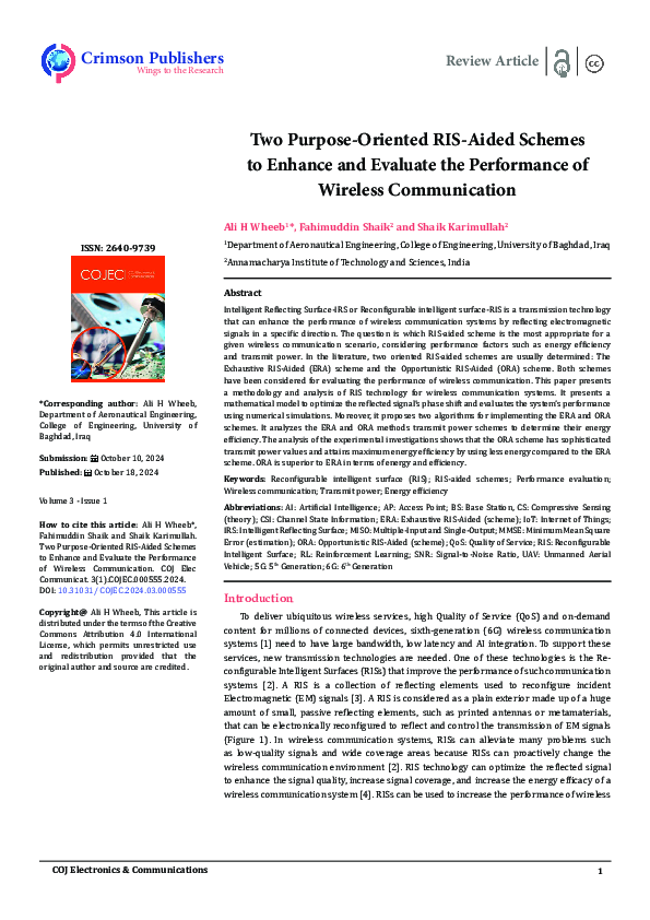 (PDF) Two Purpose-Oriented RIS-Aided Schemes to Enhance and Evaluate ...