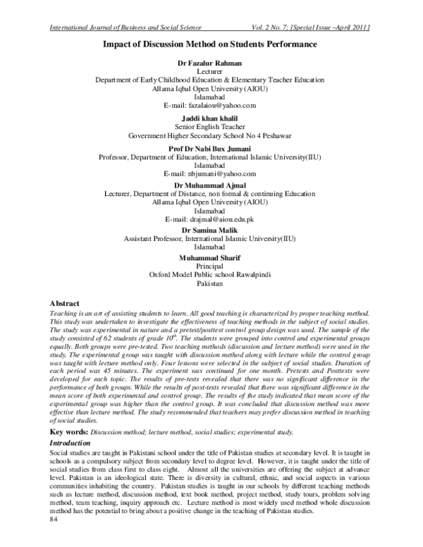 (PDF) Impact of Discussion Method on Students Performance