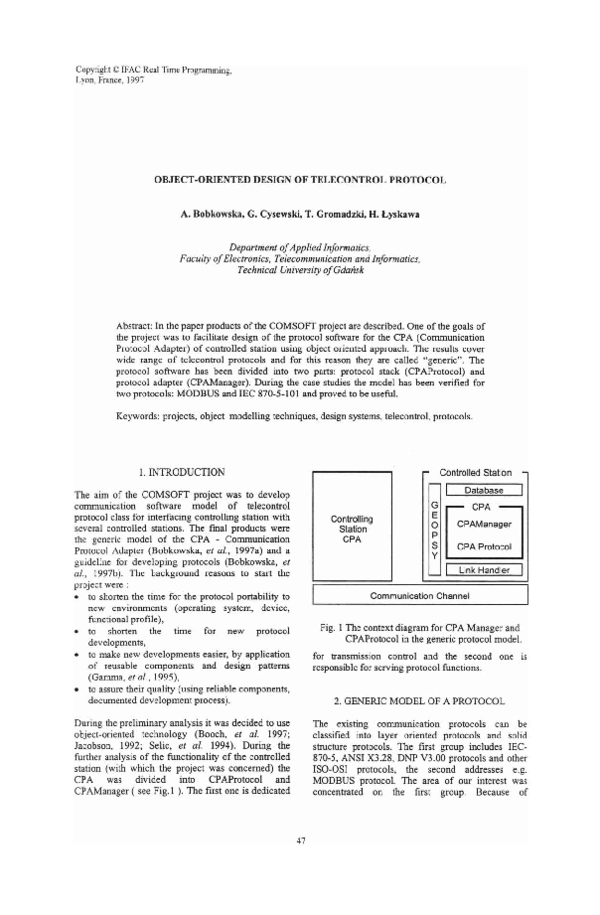 (PDF) Object-Oriented Design of Telecontrol Protocol