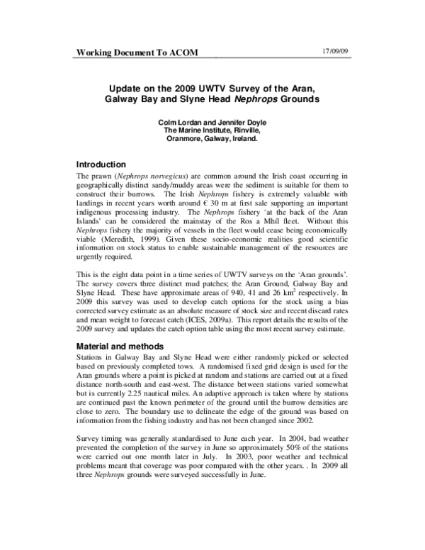 (PDF) Update on the 2010 UWTV Survey of the Aran, Galway Bay and Slyne ...