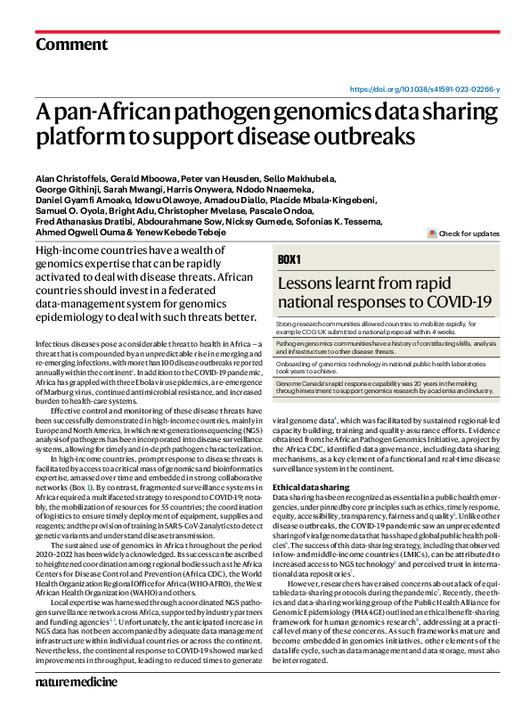 (PDF) A pan-African pathogen genomics data sharing platform to support ...