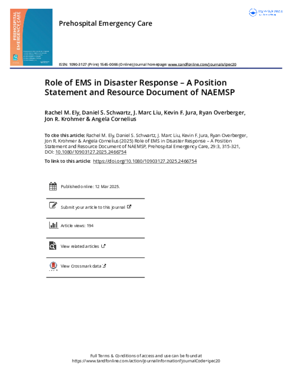 (PDF) Role of EMS in Disaster Response – A Position Statement and ...
